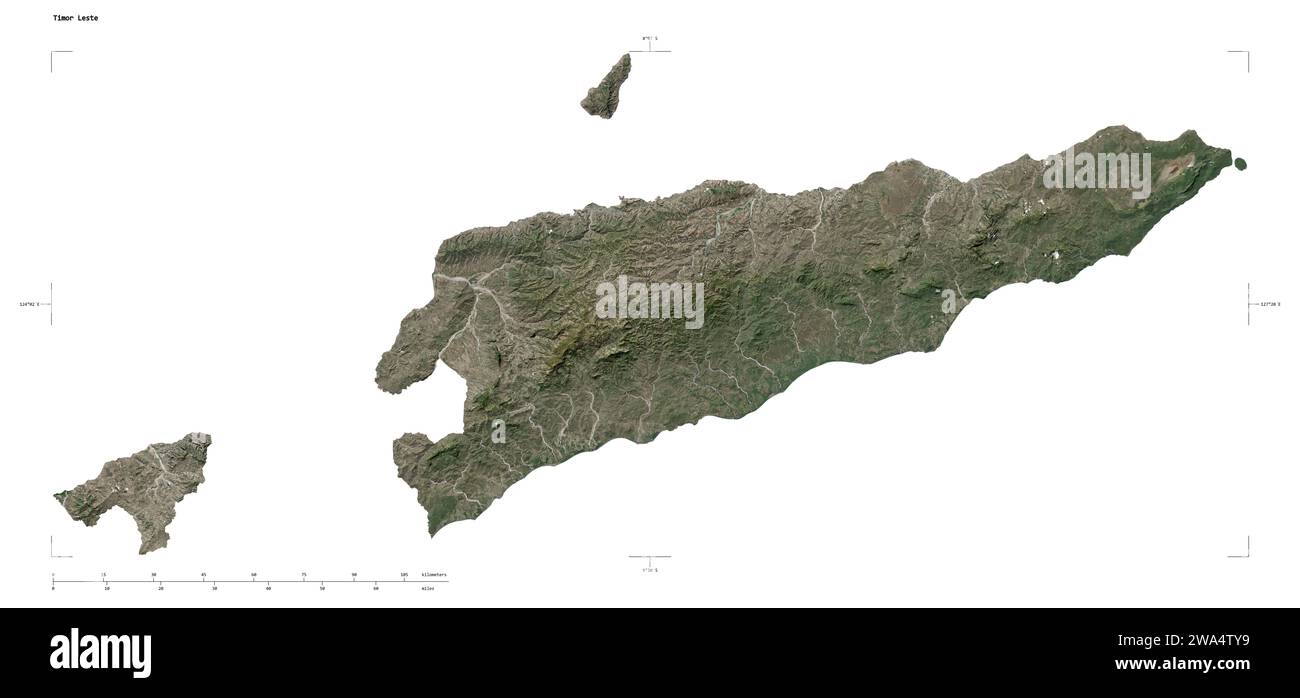 Shape of a low resolution satellite map of the Timor Leste, with ...