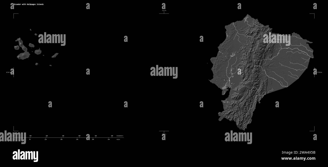 Shape of a Bilevel elevation map with lakes and rivers of the Ecuador ...