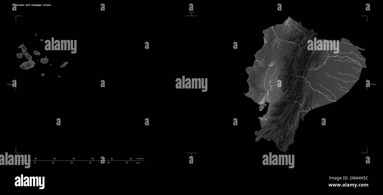 Shape of a Grayscale elevation map with lakes and rivers of the Ecuador ...