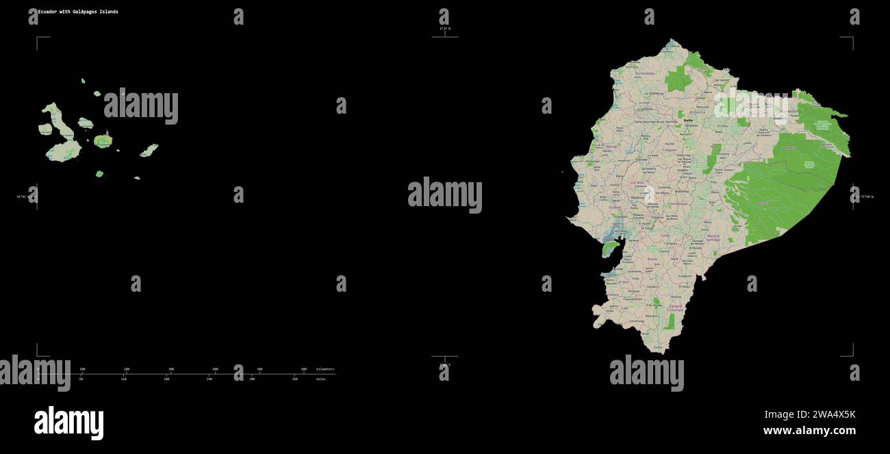 Shape of a topographic, OSM France style map of the Ecuador with ...