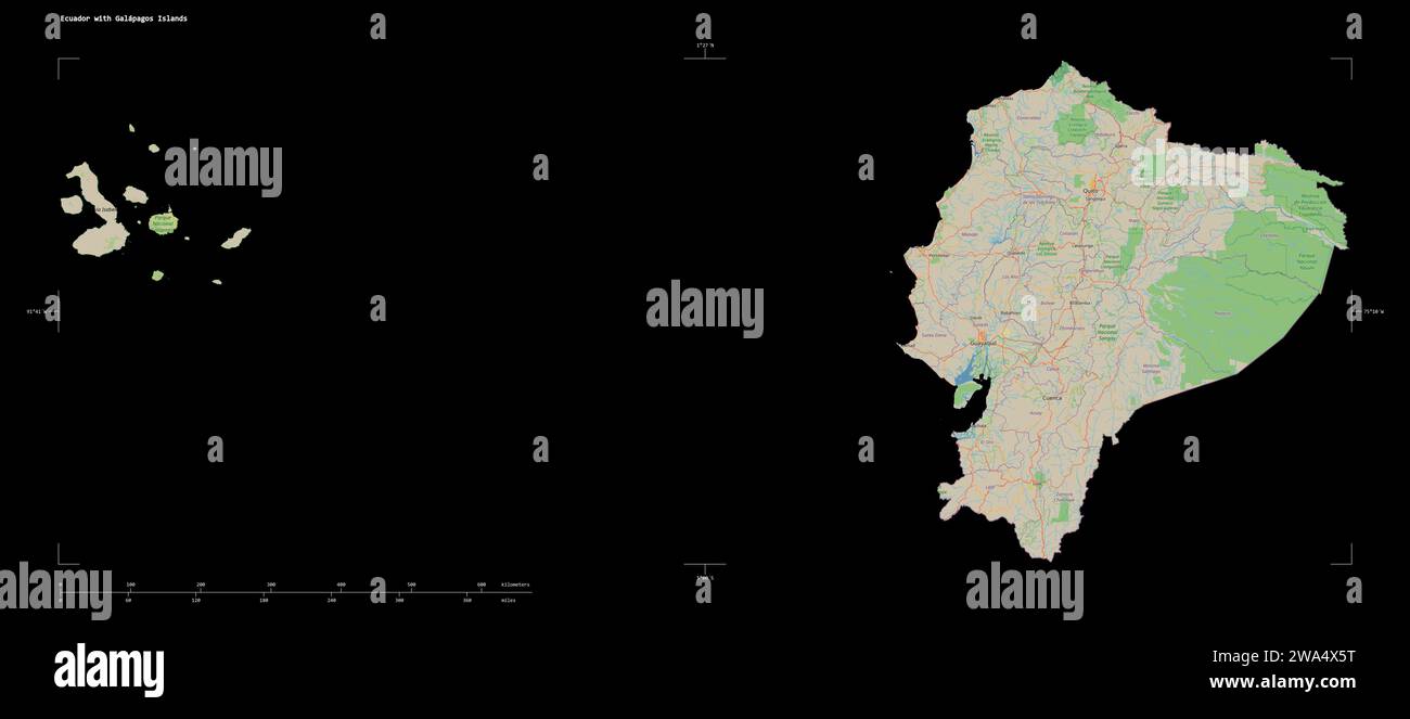 Shape of a topographic, OSM standard style map of the Ecuador with ...