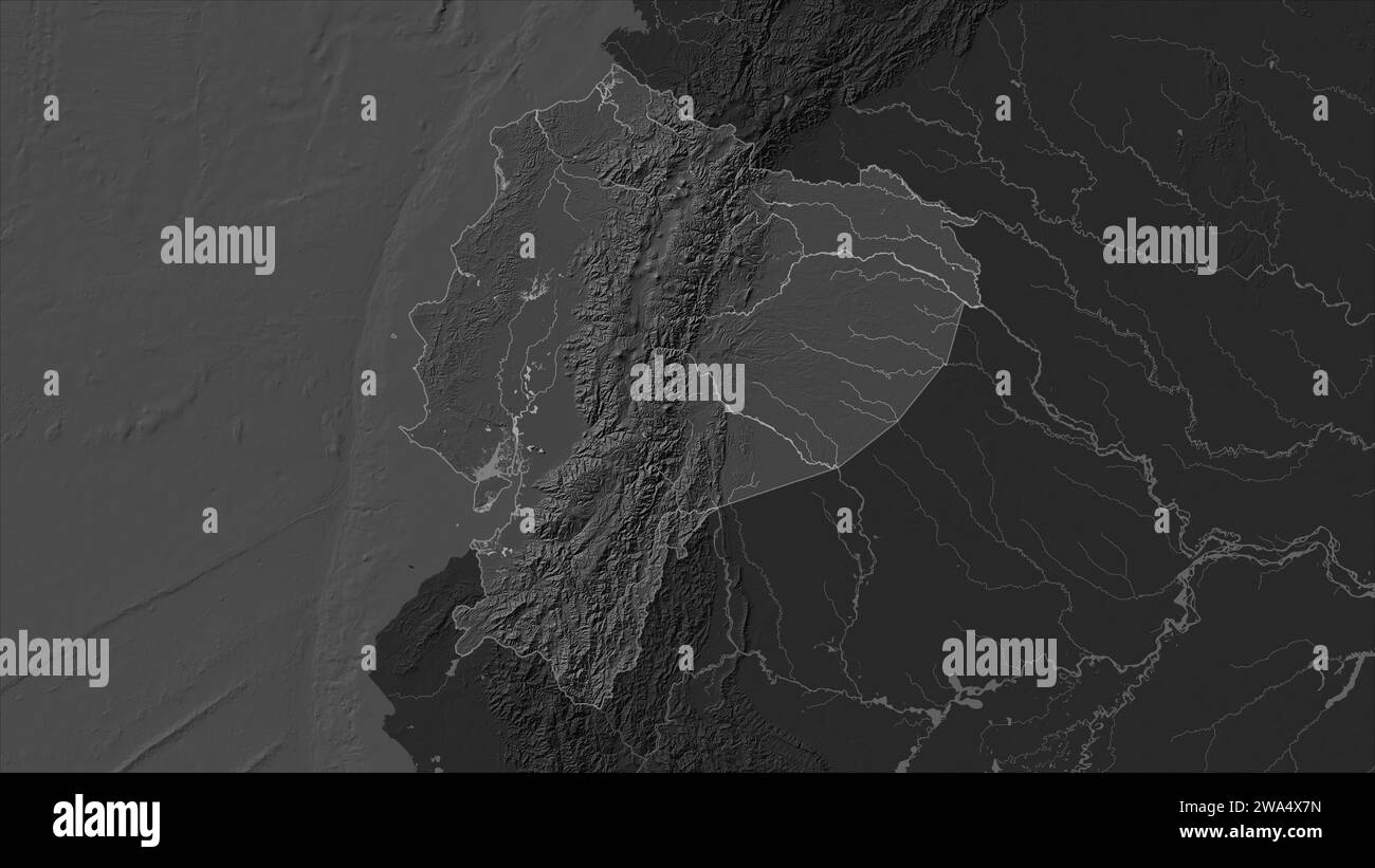 Ecuador highlighted on a Bilevel elevation map with lakes and rivers ...