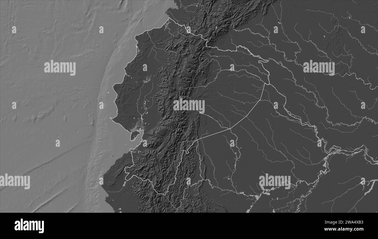 Ecuador outlined on a Bilevel elevation map with lakes and rivers Stock ...
