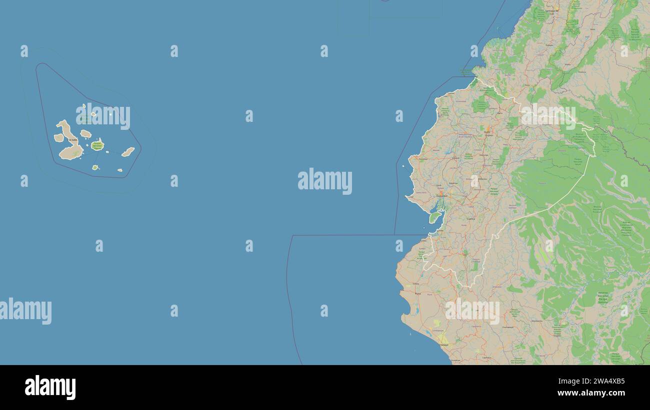 Ecuador with Galapagos Islands outlined on a topographic, OSM standard style map Stock Photo - Alamy