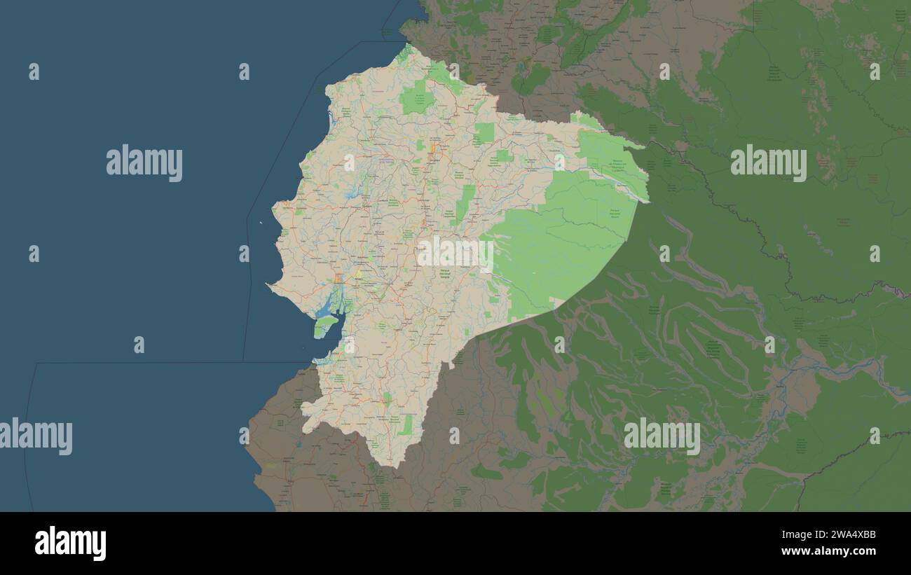 Ecuador highlighted on a topographic, OSM standard style map Stock ...