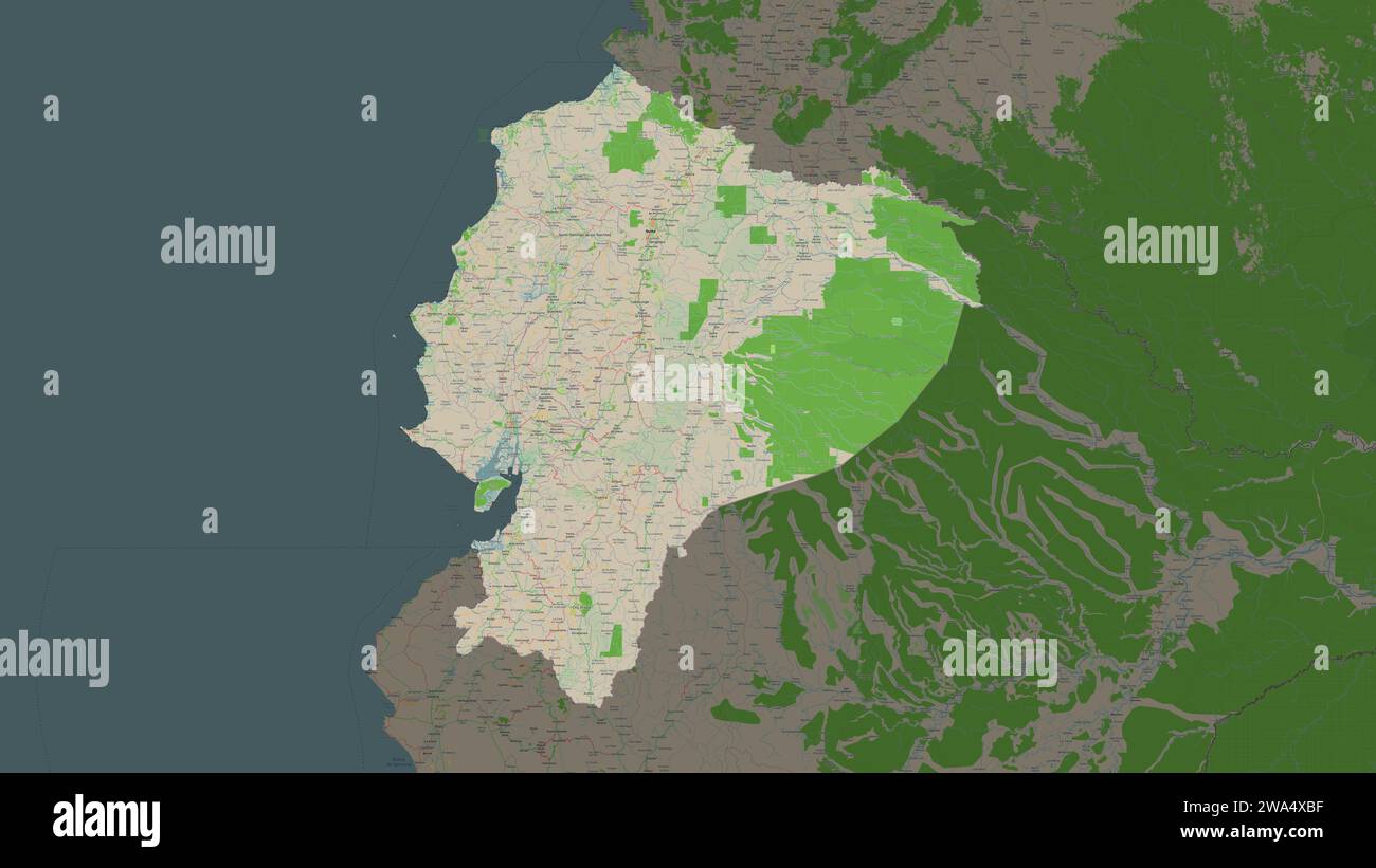 Ecuador highlighted on a topographic, OSM France style map Stock Photo ...