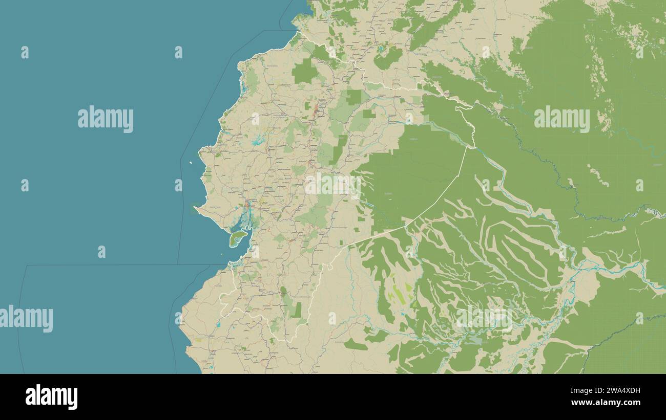 Ecuador outlined on a topographic, OSM Humanitarian style map Stock ...