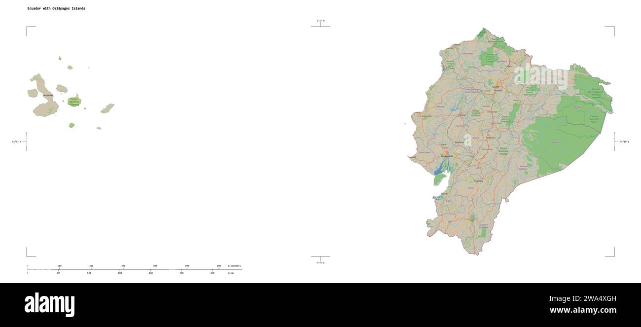 Shape of a topographic, OSM standard style map of the Ecuador with ...