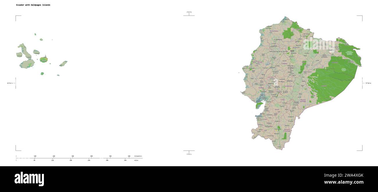 Shape of a topographic, OSM France style map of the Ecuador with ...