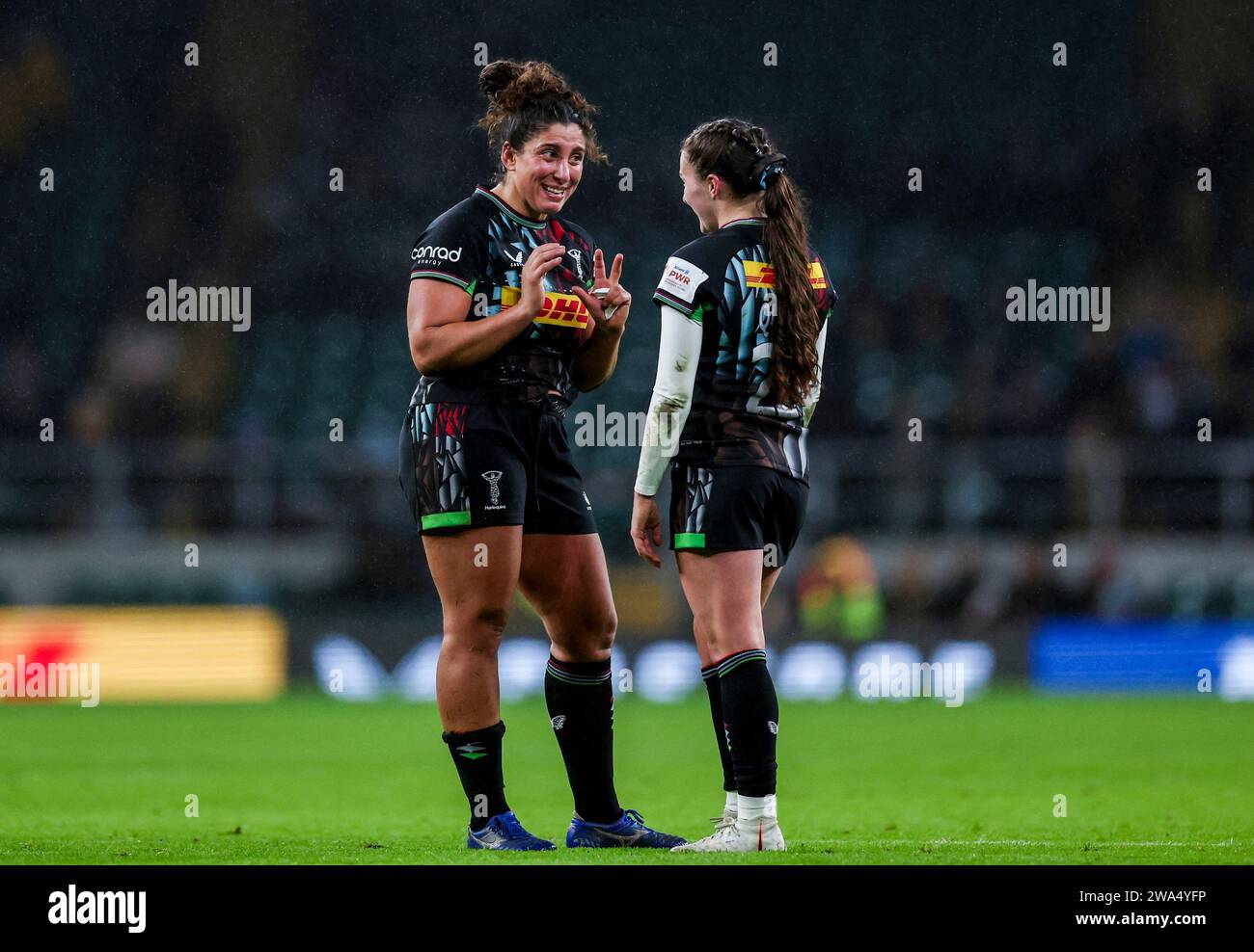 Harlequins' Silvia Turani and Lucy Packer at full-time after the ...