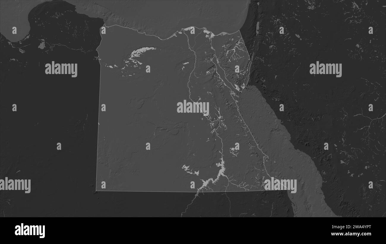 Egypt highlighted on a Bilevel elevation map with lakes and rivers ...