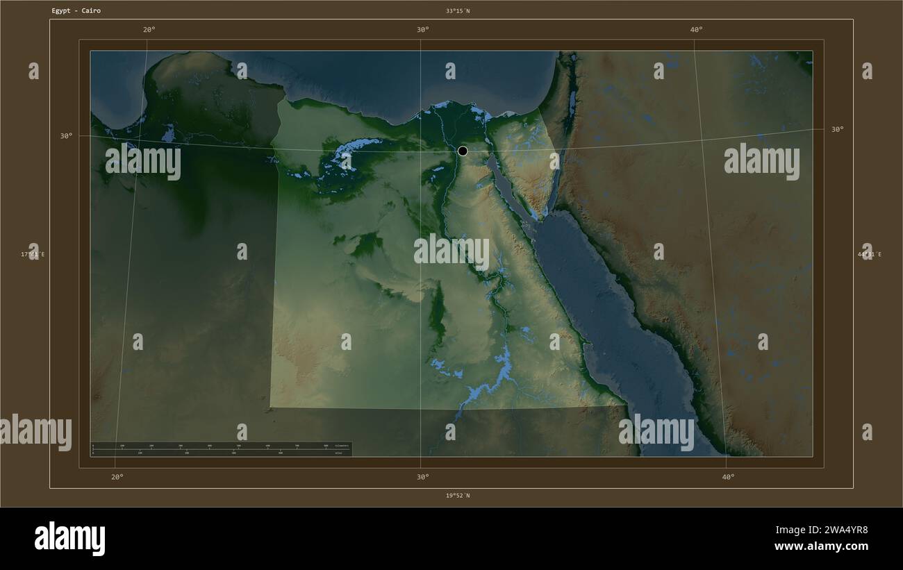 Egypt highlighted on a Colored elevation map with lakes and rivers map ...