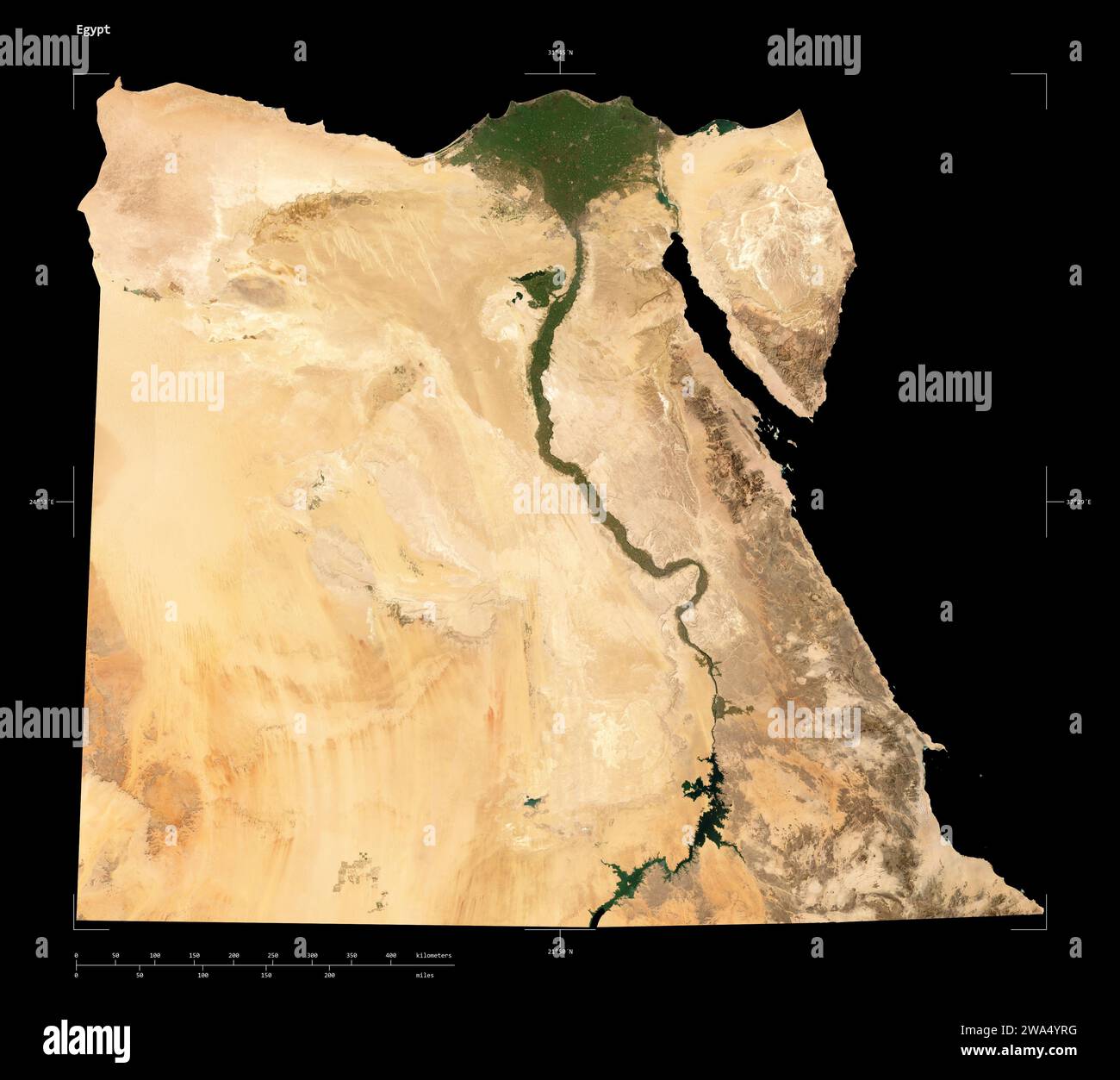 Shape of a low resolution satellite map of the Egypt, with distance ...