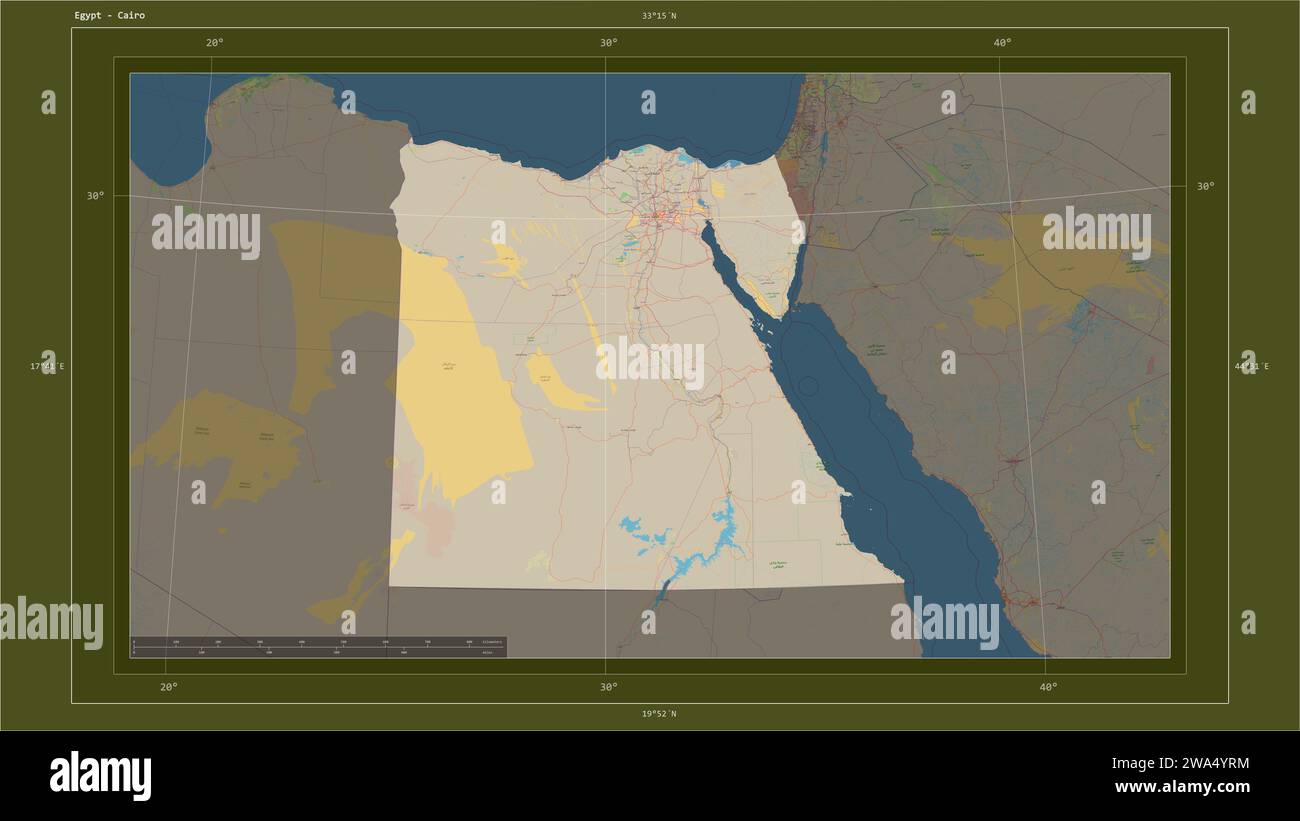 Egypt highlighted on a topographic, OSM standard style map map with the ...