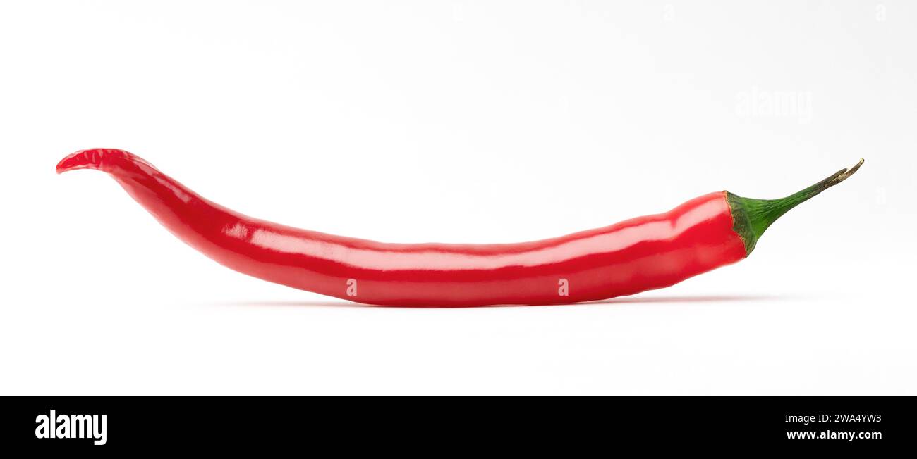 Red hot chilli pepper isolated on white background. Close up. Side view ...