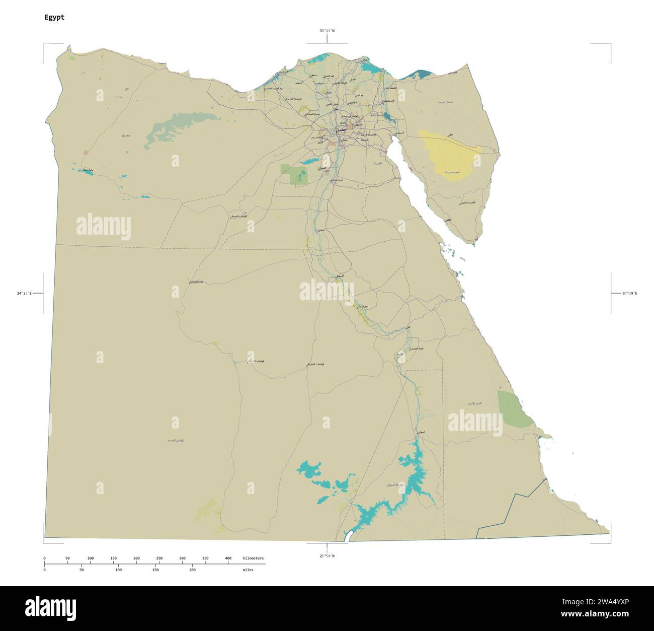 Shape of a topographic, OSM Humanitarian style map of the Egypt, with ...