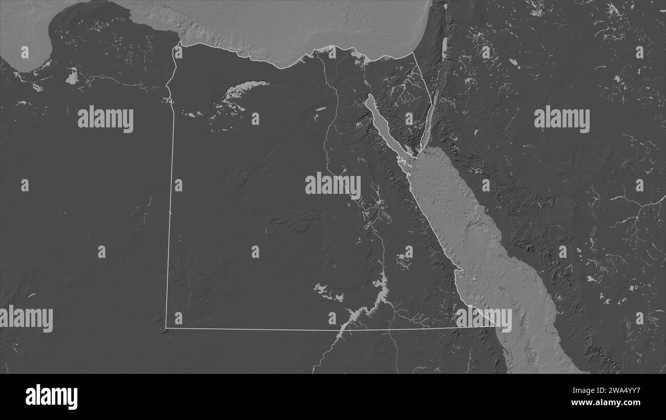 Egypt outlined on a Bilevel elevation map with lakes and rivers Stock ...