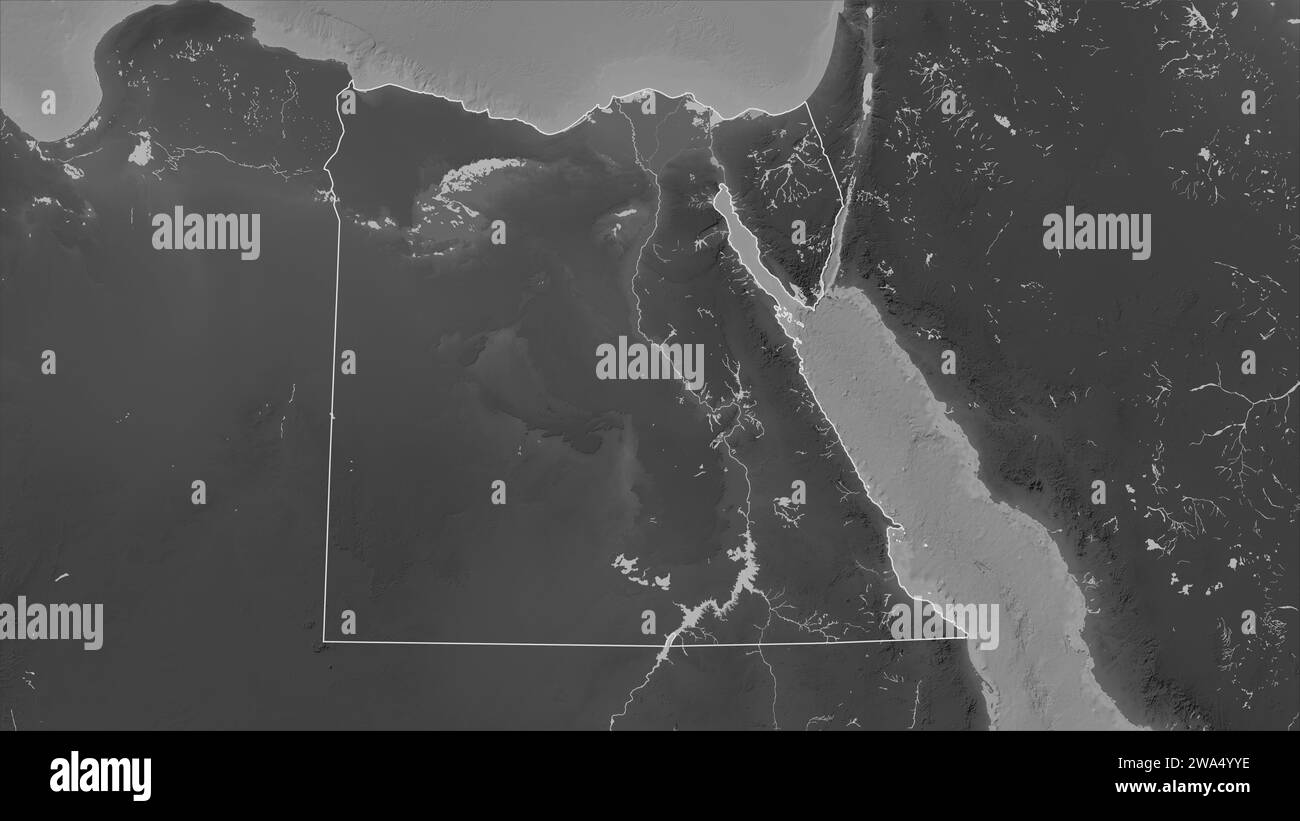 Egypt outlined on a Grayscale elevation map with lakes and rivers Stock ...