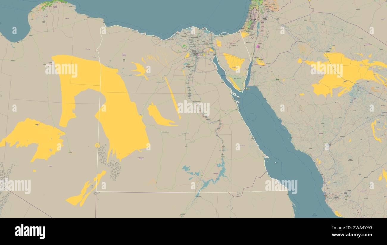 Egypt outlined on a topographic, OSM France style map Stock Photo - Alamy