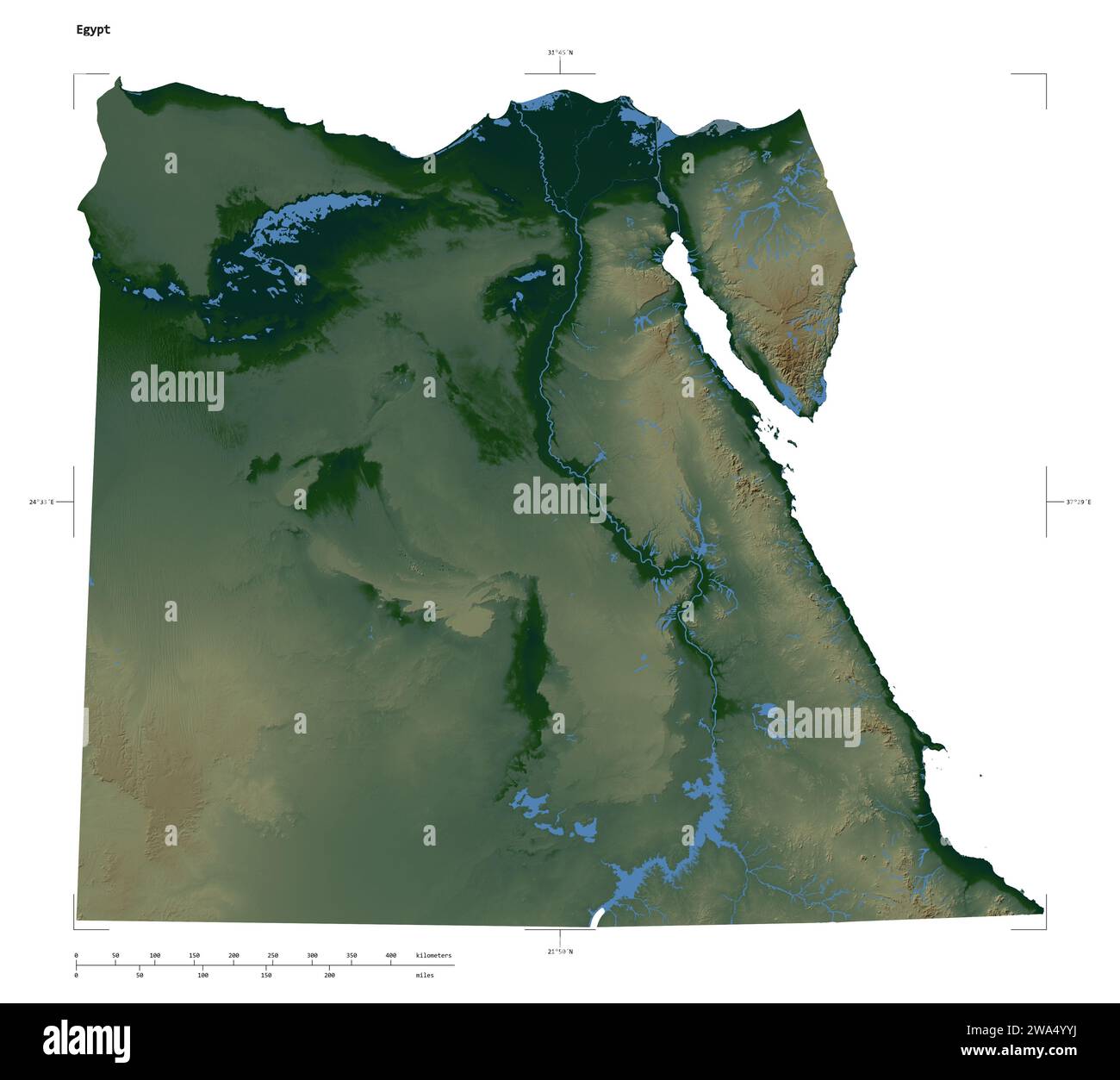Shape of a Colored elevation map with lakes and rivers of the Egypt ...