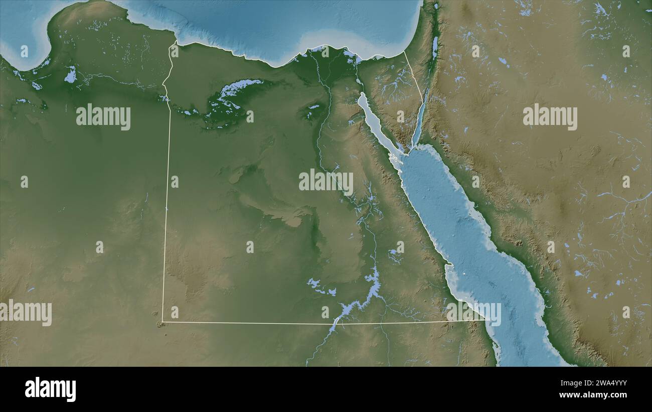 Egypt outlined on a Pale colored elevation map with lakes and rivers ...
