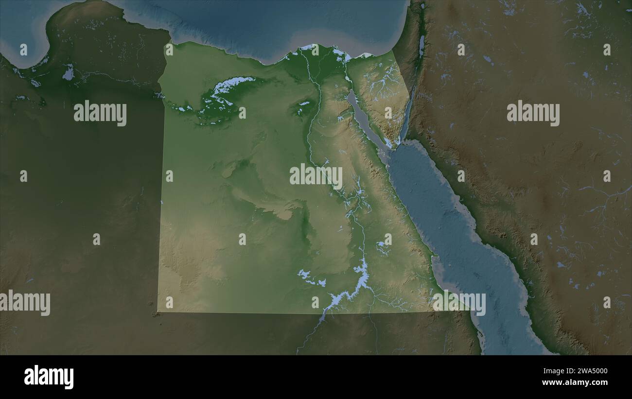 Egypt highlighted on a Pale colored elevation map with lakes and rivers ...
