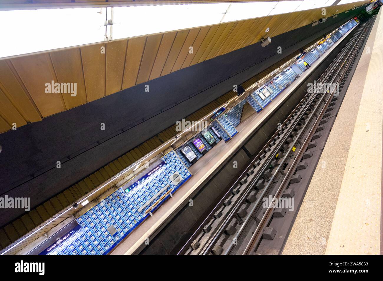 interior of Alto dos Moinhos subway station with a train carriage in ...