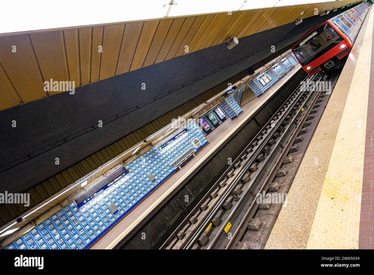 interior of Alto dos Moinhos subway station with a train carriage in ...