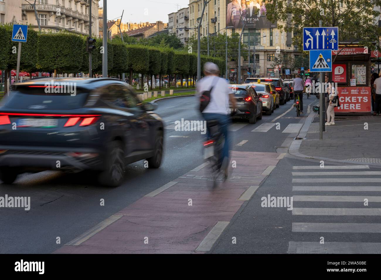Rush hour traffic, Budapest, Hungary with traffic jams, public ...
