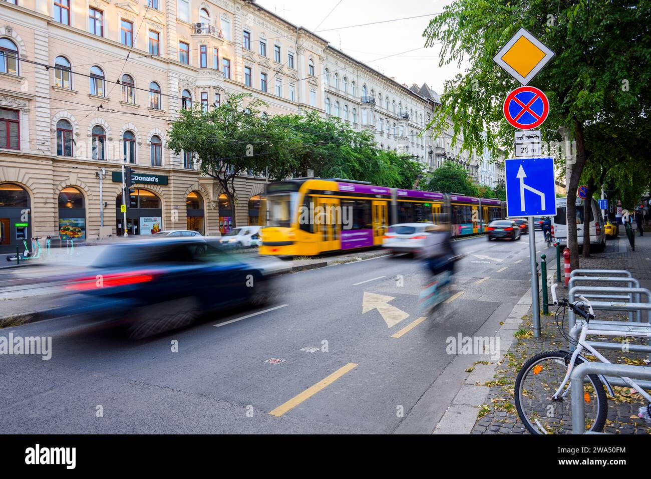 motion blurred Rush hour traffic, Budapest, Hungary with traffic jams ...