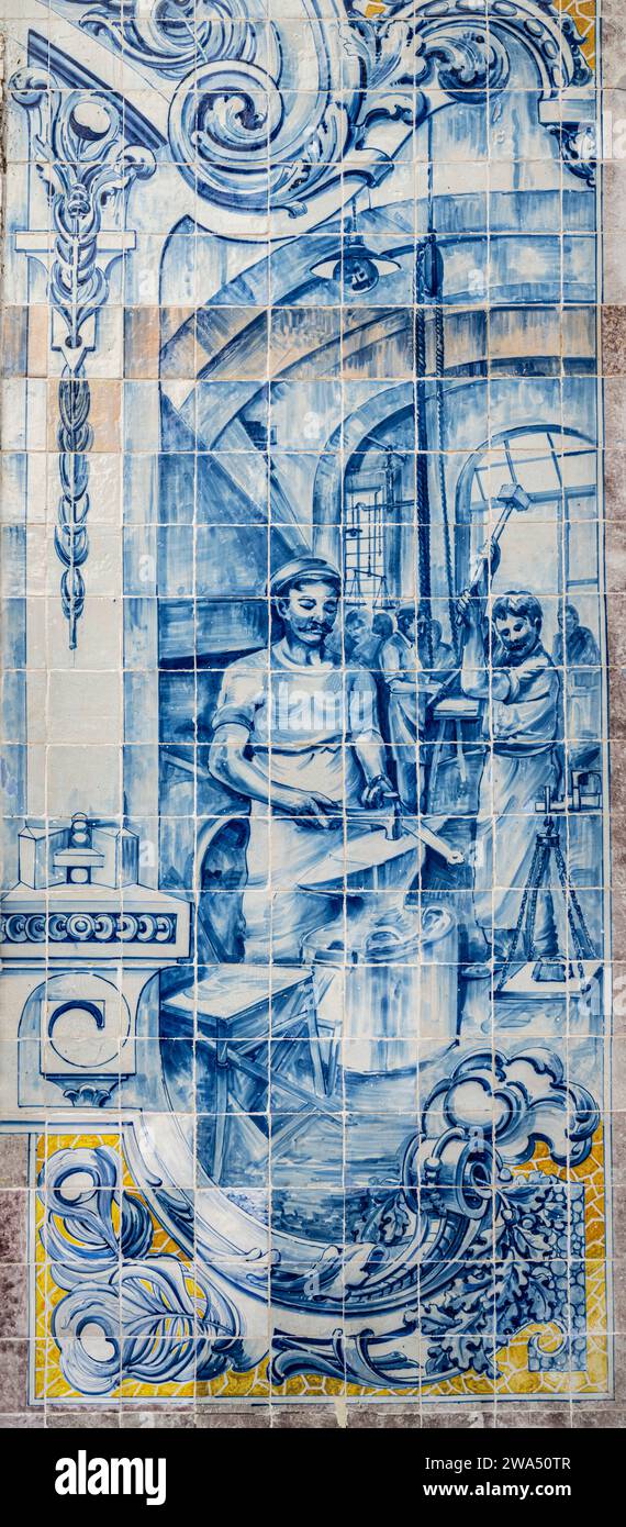azulejos depicting traditional labour photographed in the Alfama ...
