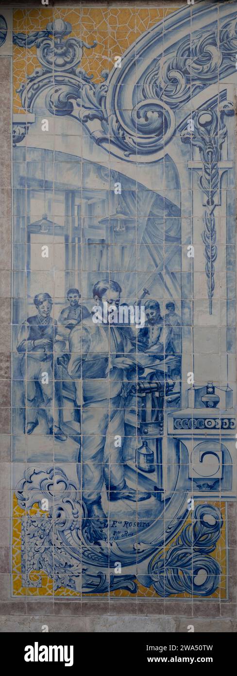 azulejos depicting traditional labour photographed in the Alfama ...