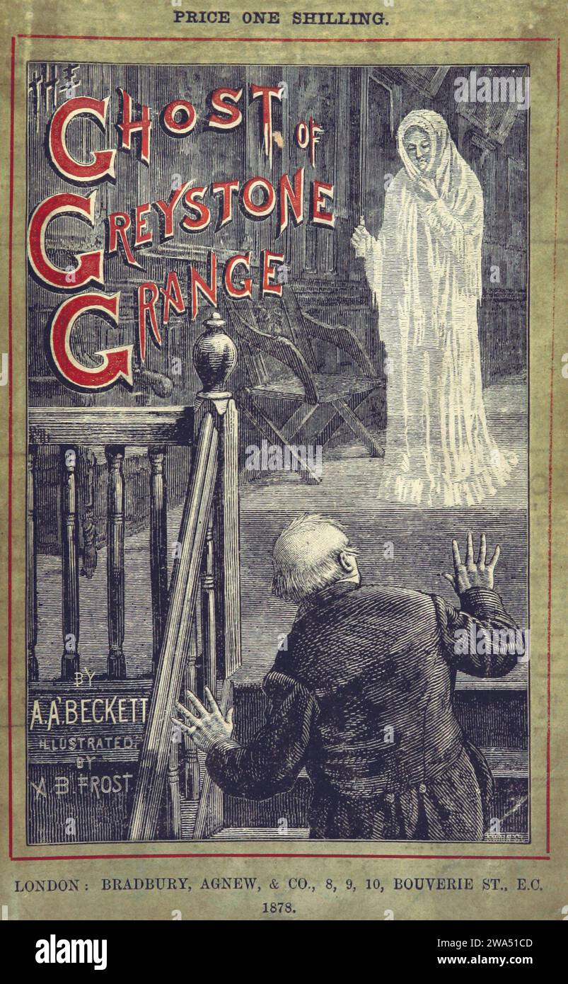 Vintage 1878 book cover depicting a ghostly figure and a frightened man ...