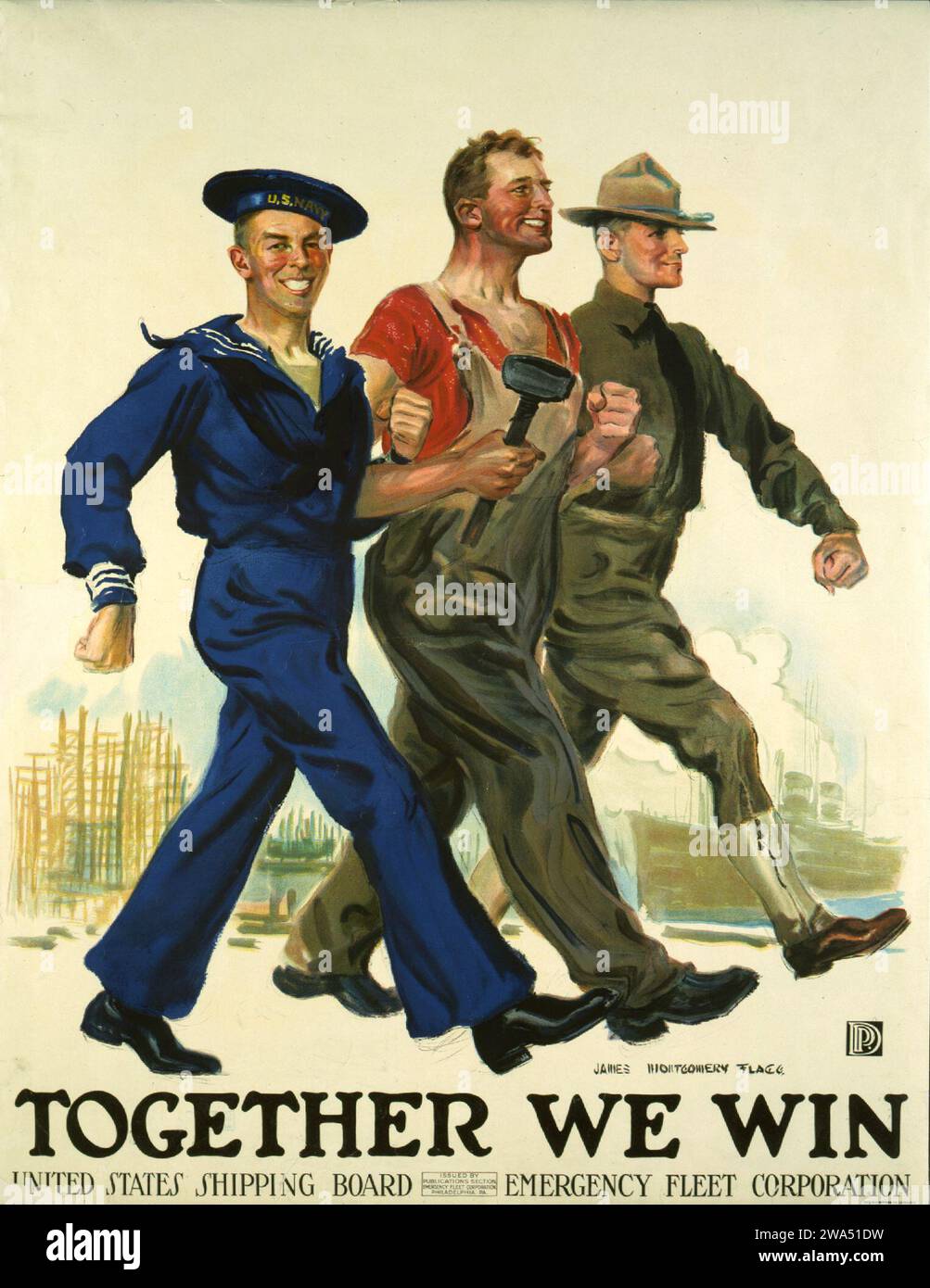 Vintage World War I poster (c. 1917 - 1918) featuring a sailor, a ...