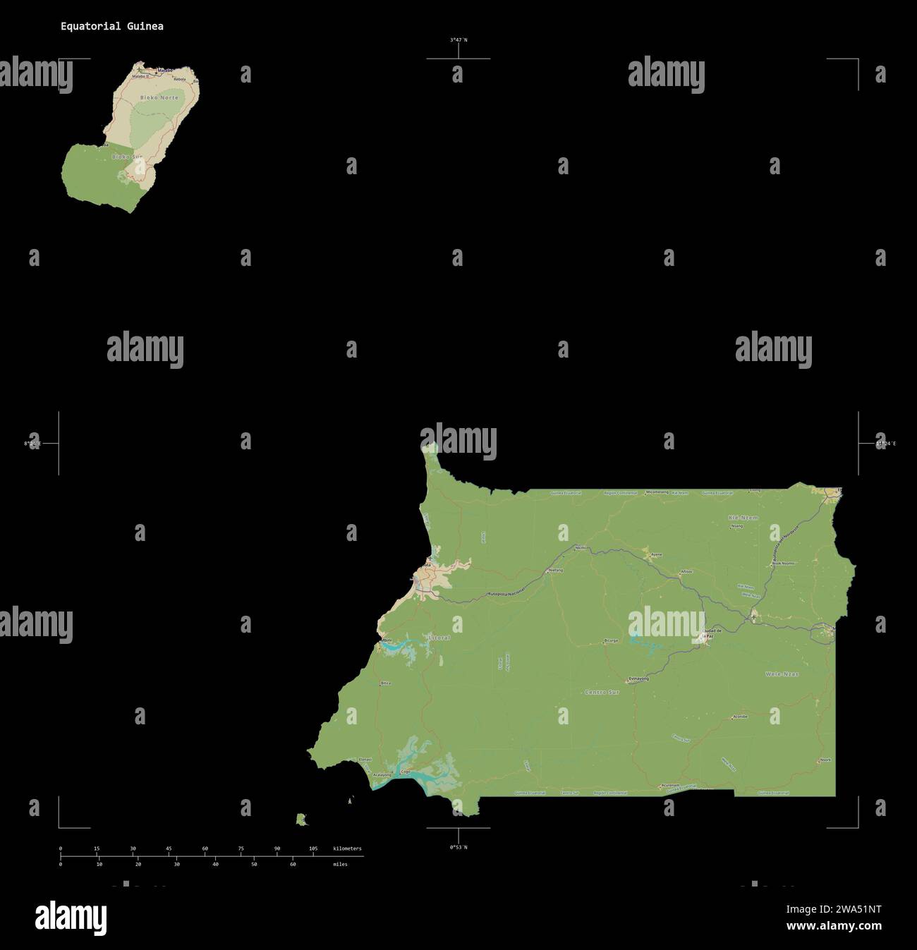 Shape of a topographic, OSM Humanitarian style map of the Equatorial ...