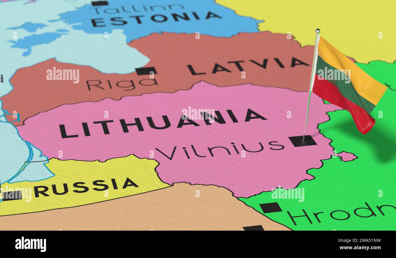 Lithuania, Vilnius - national flag pinned on political map - 3D ...