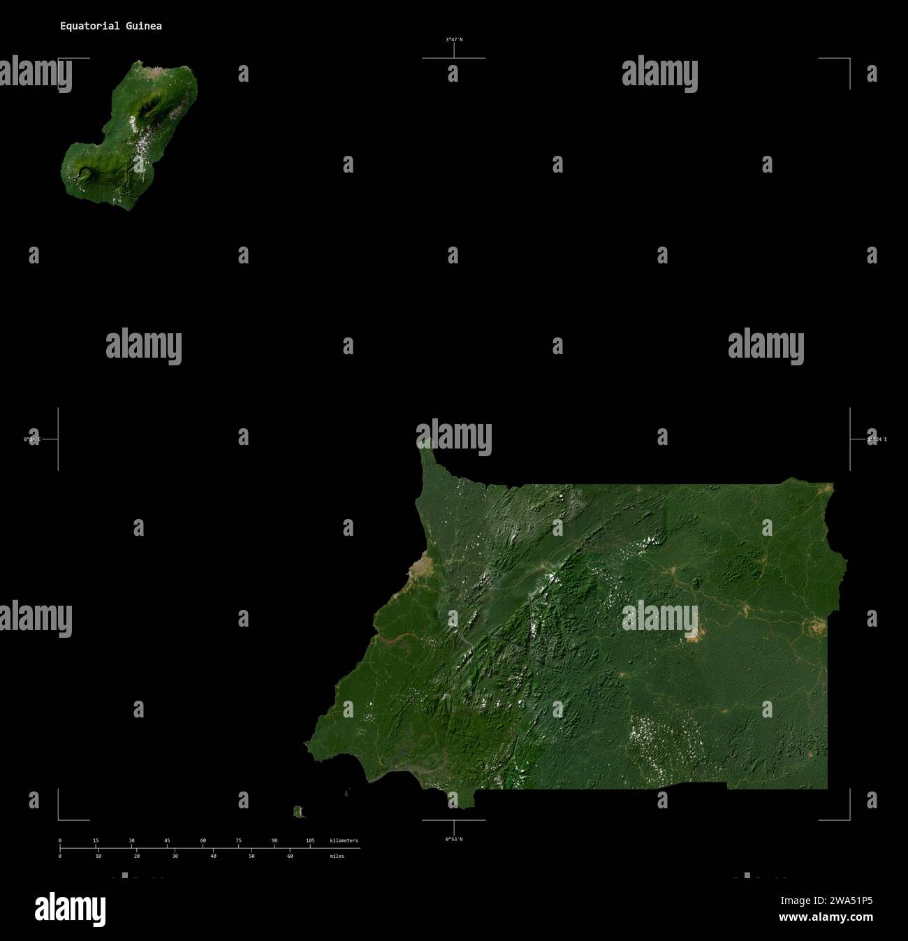 Shape of a low resolution satellite map of the Equatorial Guinea, with ...