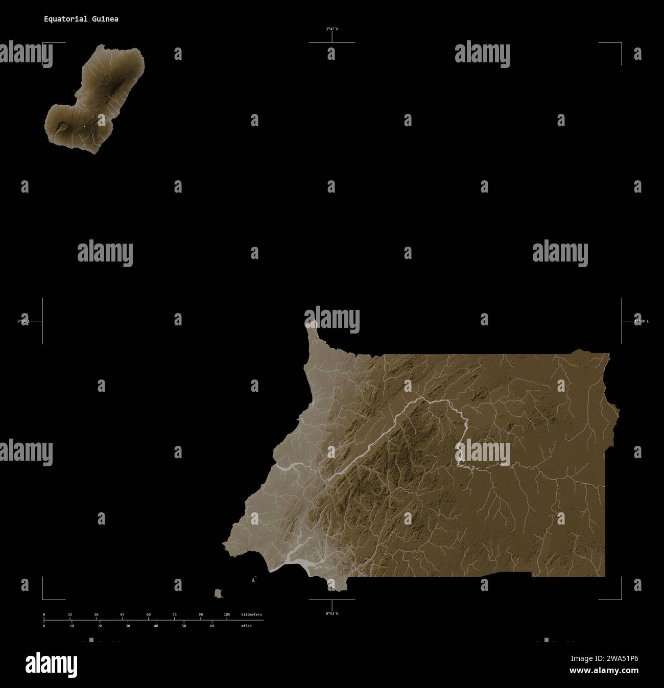 Shape of a elevation map colored in sepia tones with lakes and rivers ...