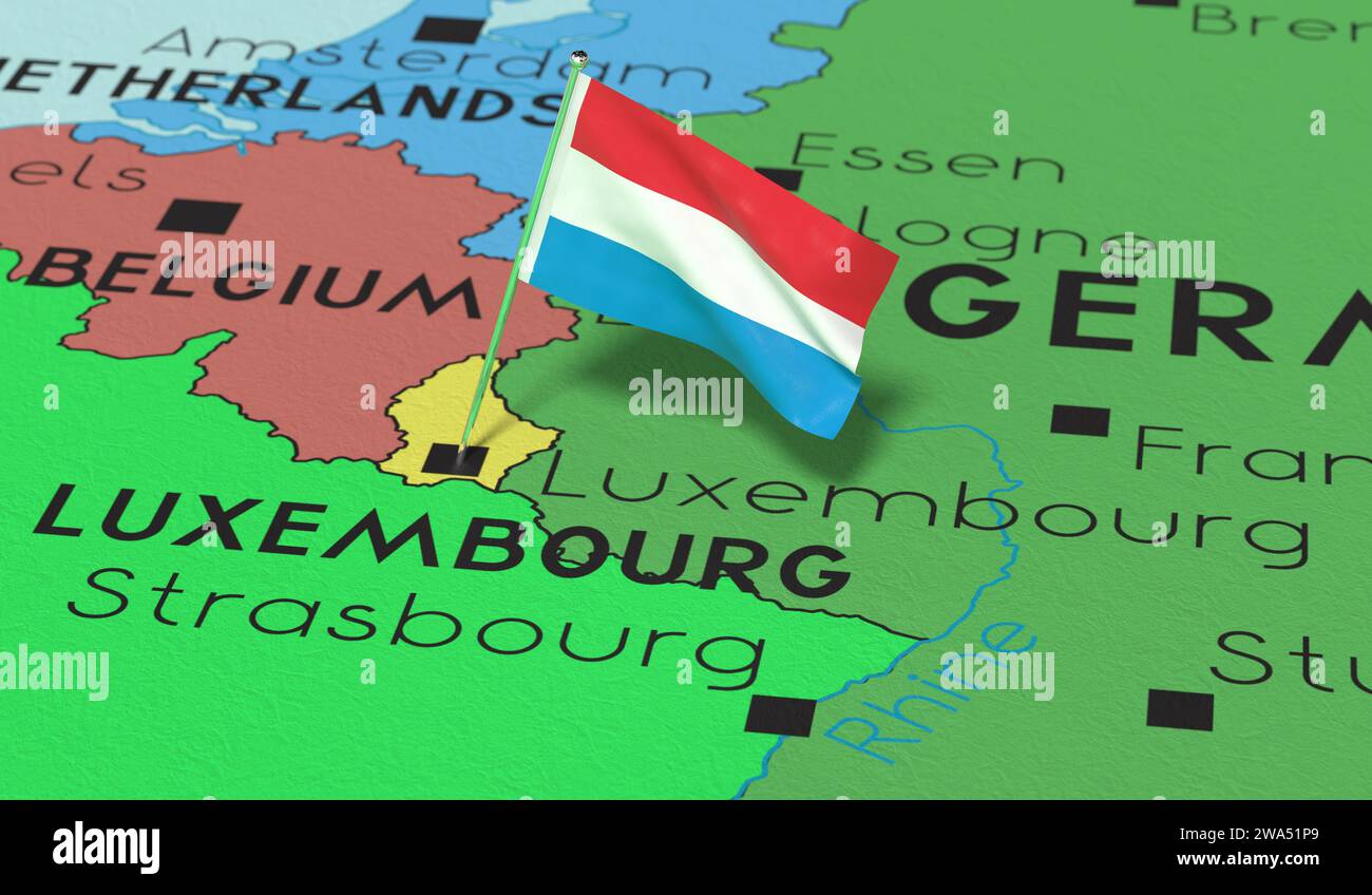 Luxembourg - national flag pinned on political map - 3D illustration Stock Photo - Alamy