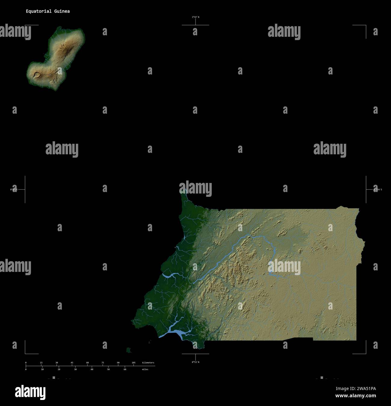 Shape of a Colored elevation map with lakes and rivers of the ...