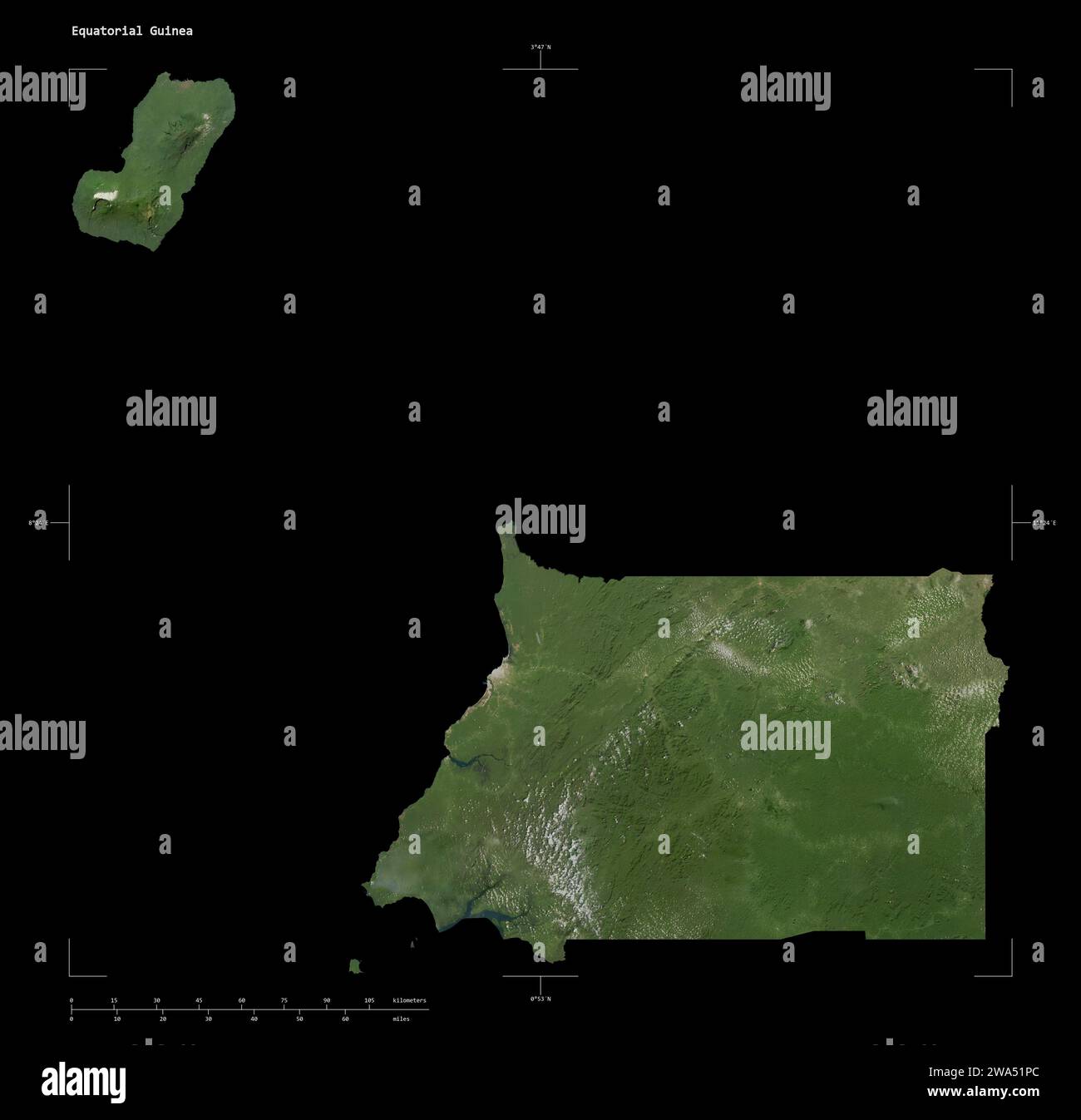 Shape of a high resolution satellite map of the Equatorial Guinea, with ...