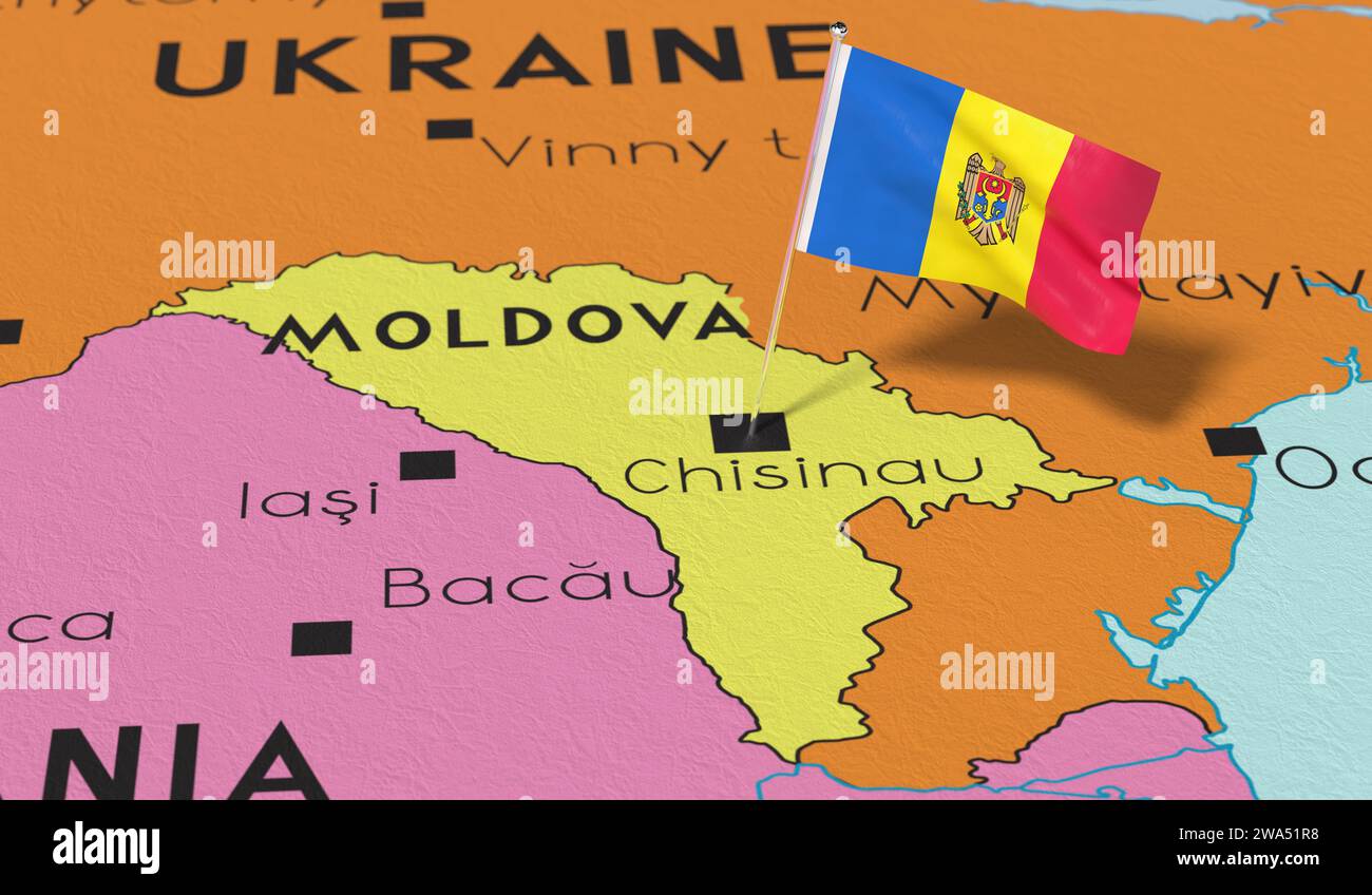 Moldova, Chisinau - national flag pinned on political map - 3D ...