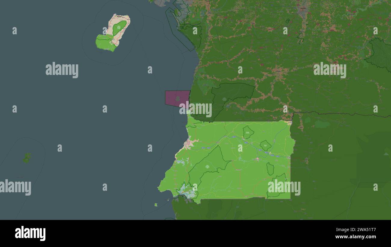 Equatorial Guinea highlighted on a topographic, OSM France style map ...