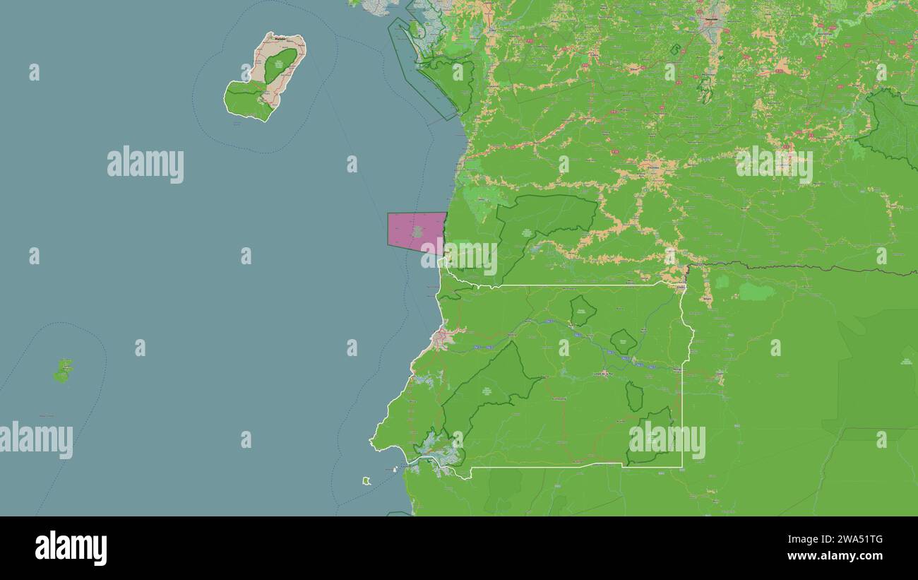 Equatorial Guinea outlined on a topographic, OSM France style map Stock ...