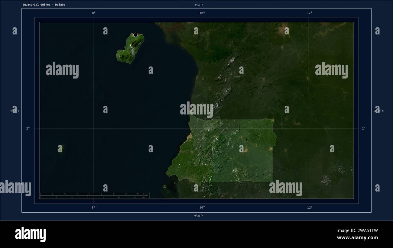 Equatorial Guinea highlighted on a low resolution satellite map map ...
