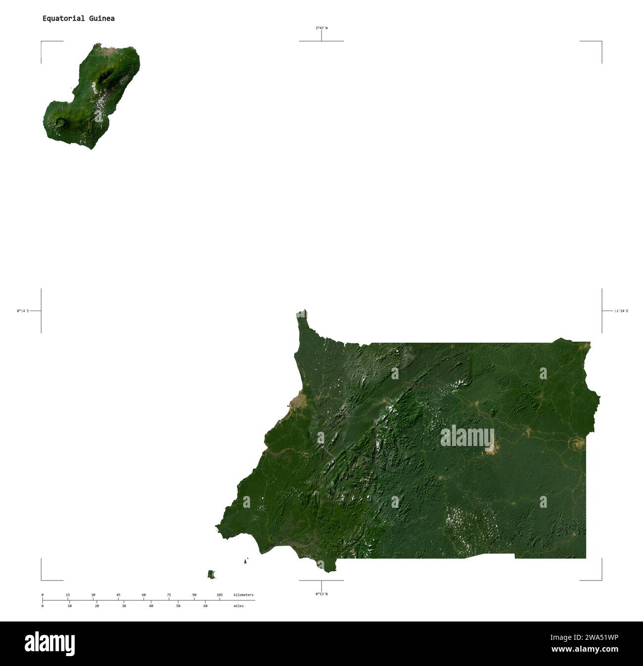 Shape of a low resolution satellite map of the Equatorial Guinea, with ...