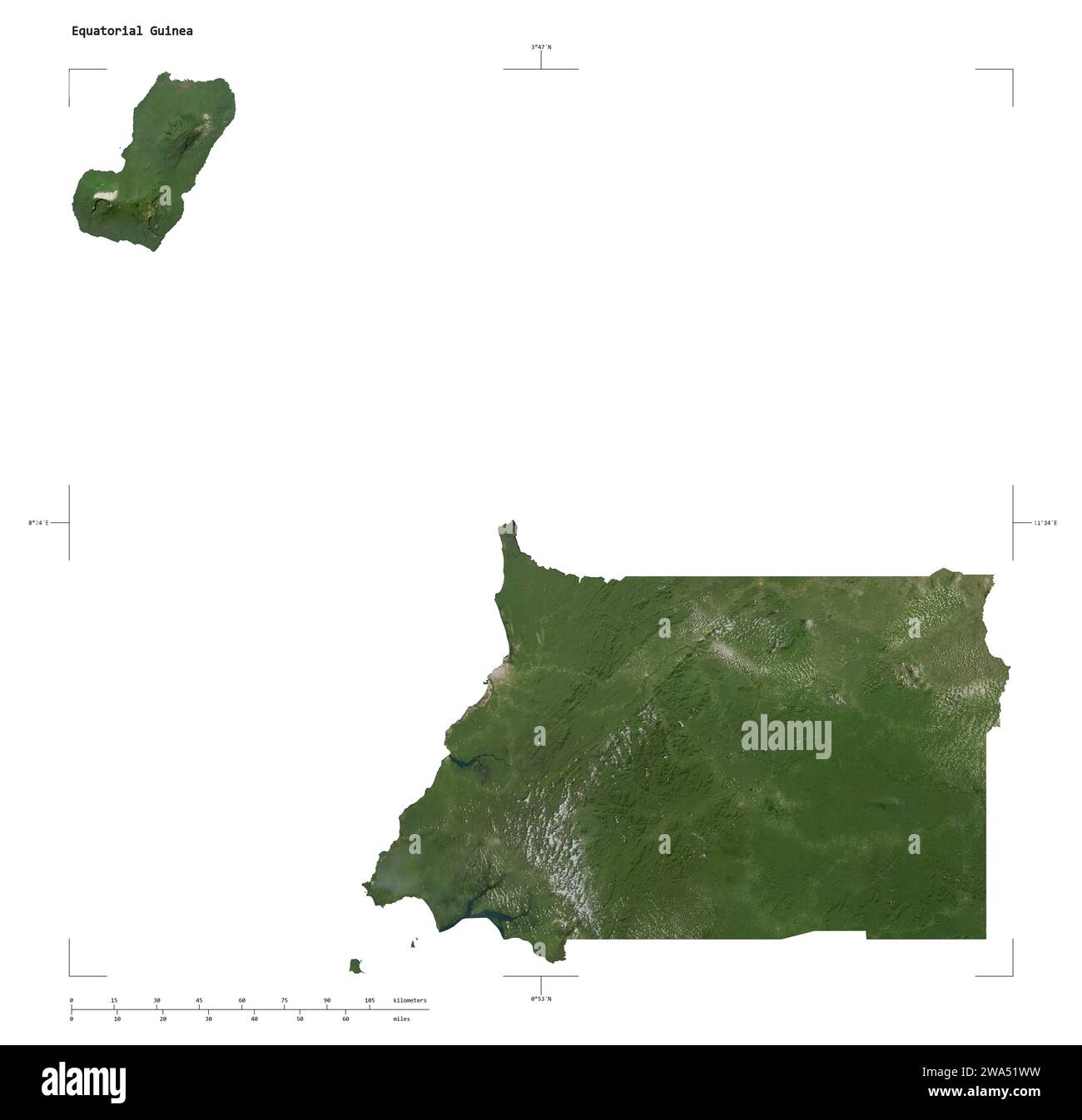 Shape of a high resolution satellite map of the Equatorial Guinea, with ...