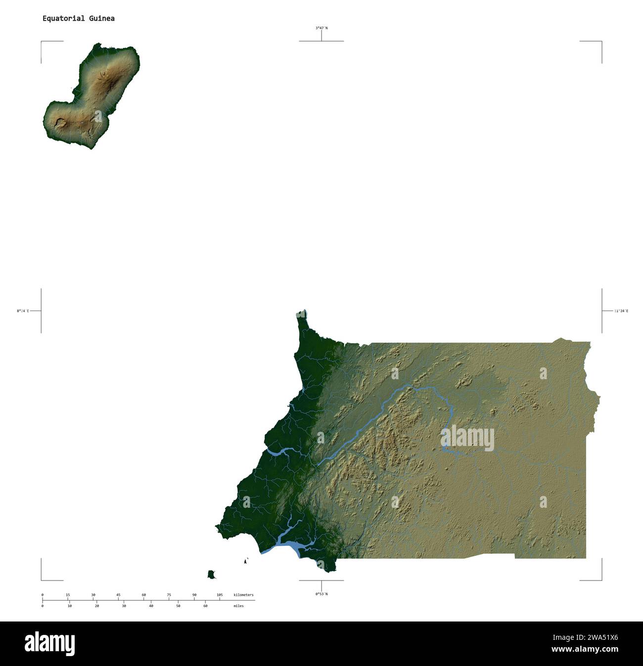 Shape of a Colored elevation map with lakes and rivers of the ...