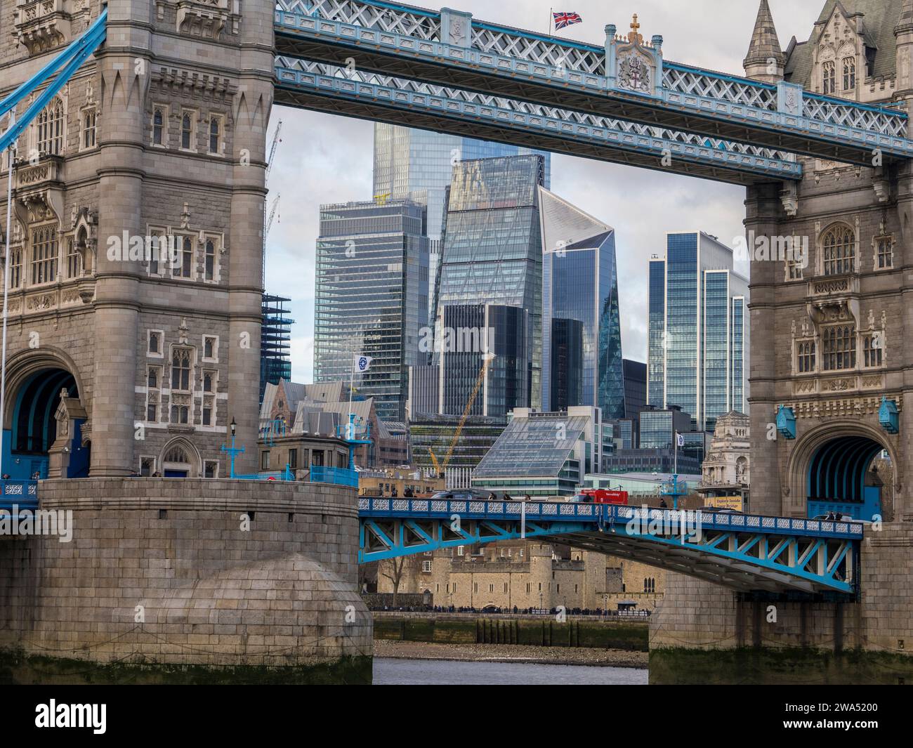 View of Tower Bridge and the City of London, London, England, UK, GB ...