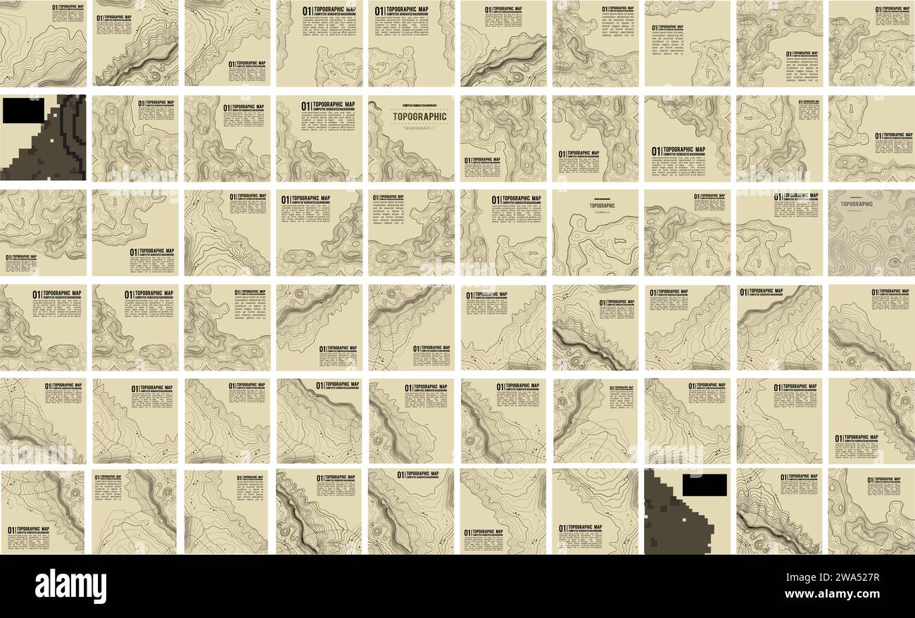 Topographic pattern texture vector Set. Grey contours vector topography ...